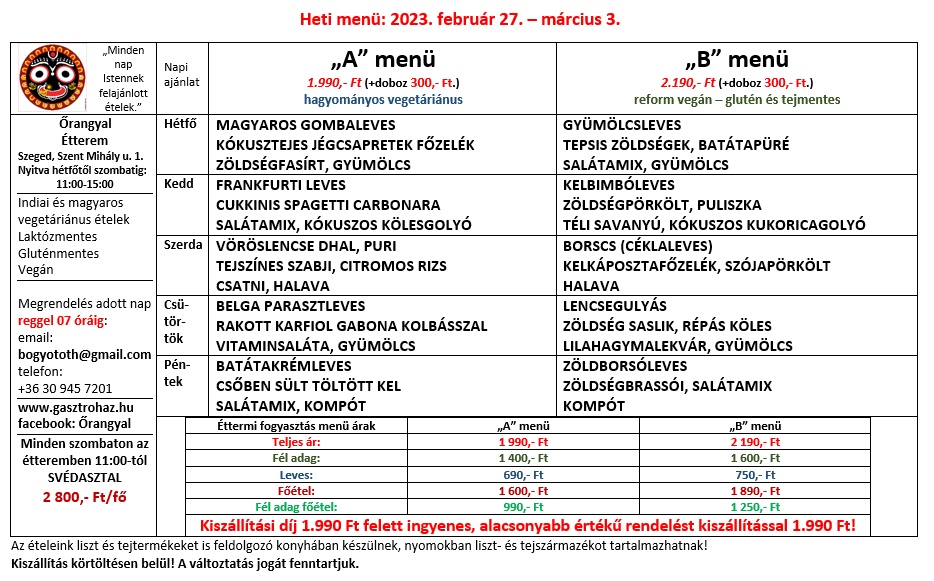 Heti menü - Őrangyal Gasztroház Vegetáriánus Étterem, Szeged - Őrangyal Gasztroház Vegetáriánus ...